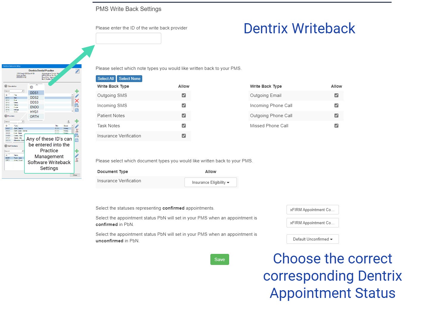 PMS Writeback Settings